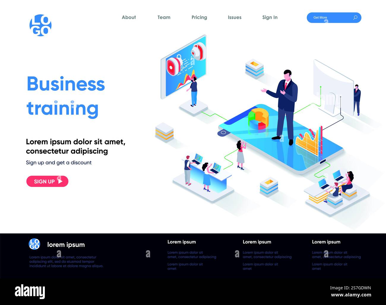 Business training isometric landing page. Business education, career ...