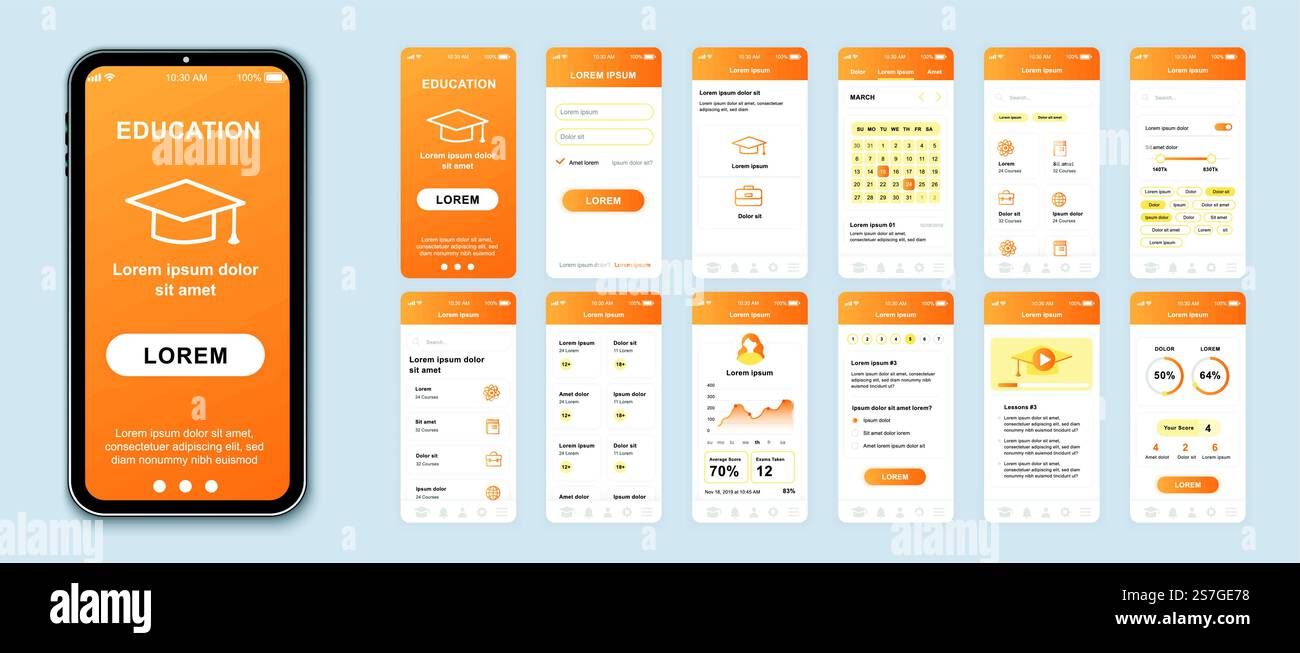 Education smartphone interface vector templates set. Studying online ...