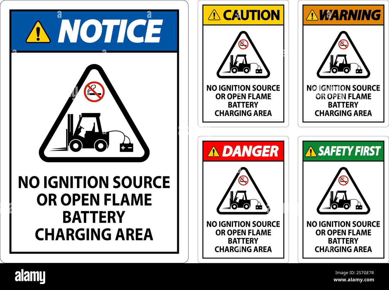 Warning Sign No Ignition Source Or Open Flame, Battery Charging Area ...