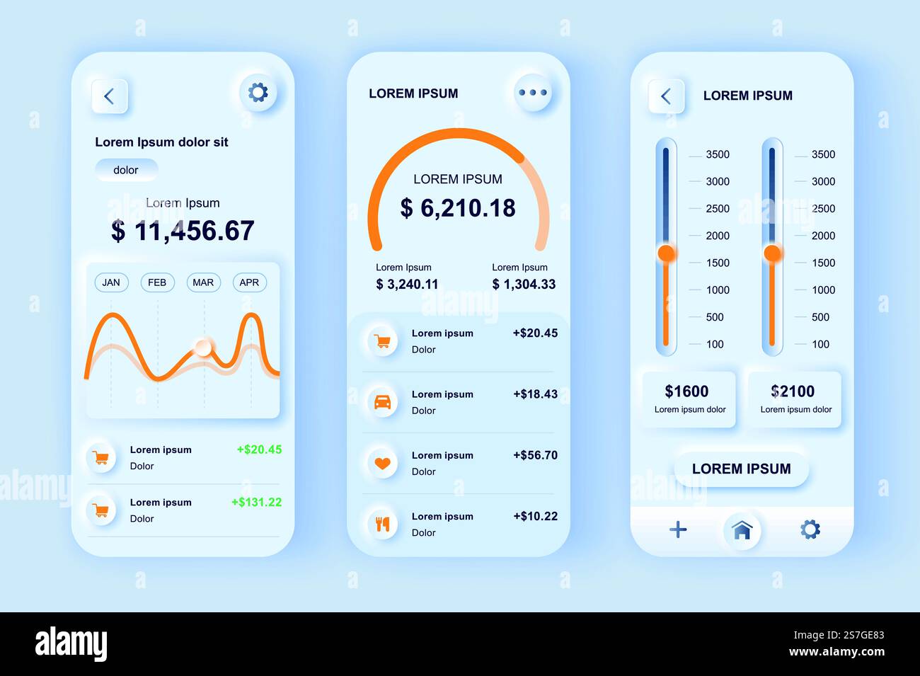 Smart finance manager neumorphic design kit. Budgeting app for ...