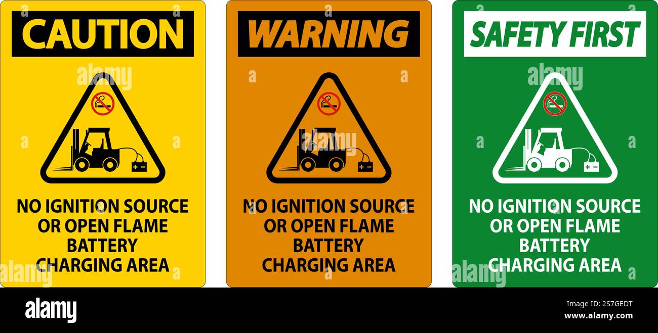 Warning Sign No Ignition Source Or Open Flame, Battery Charging Area ...