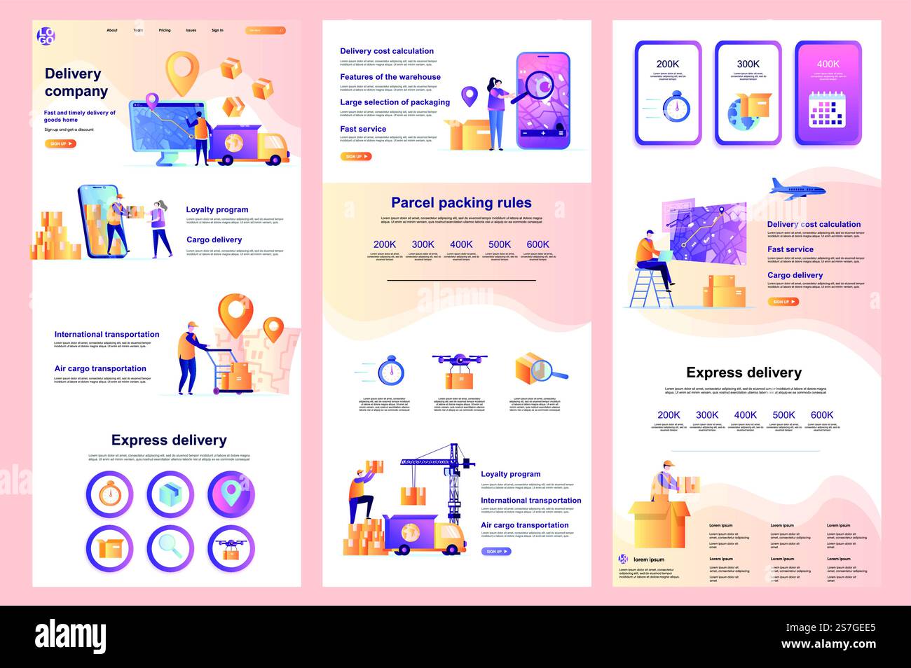 Delivery company flat landing page. Warehousing, logistics and ...