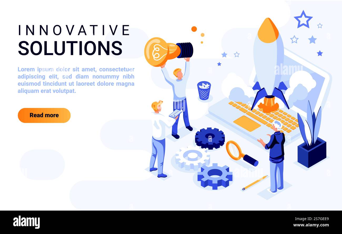 Innovative solutions landing page vector template with isometric ...