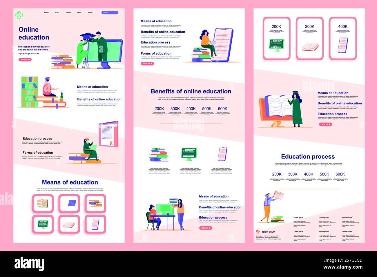 Distance education flat landing page. Online learning platform ...