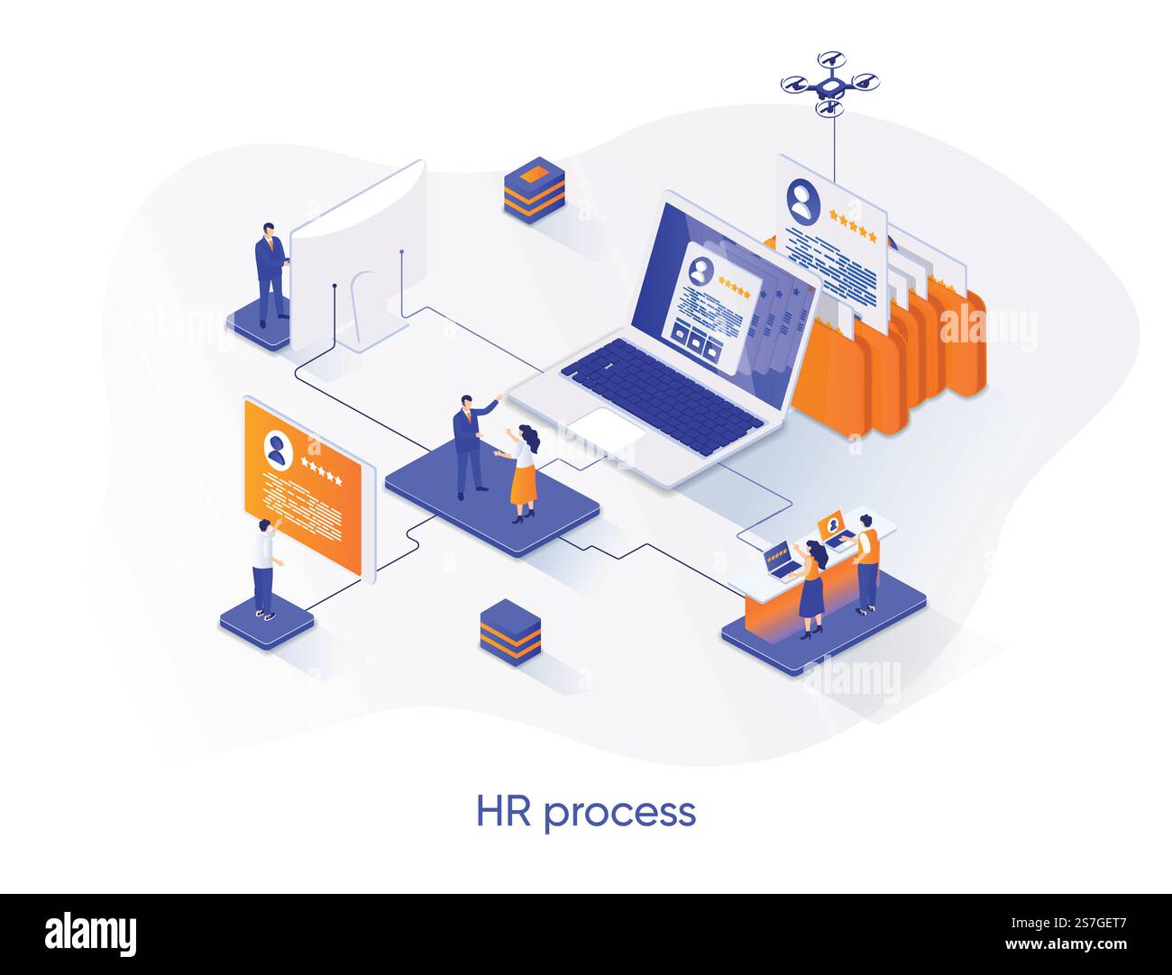 HR process isometric web banner. Human resource management isometry ...