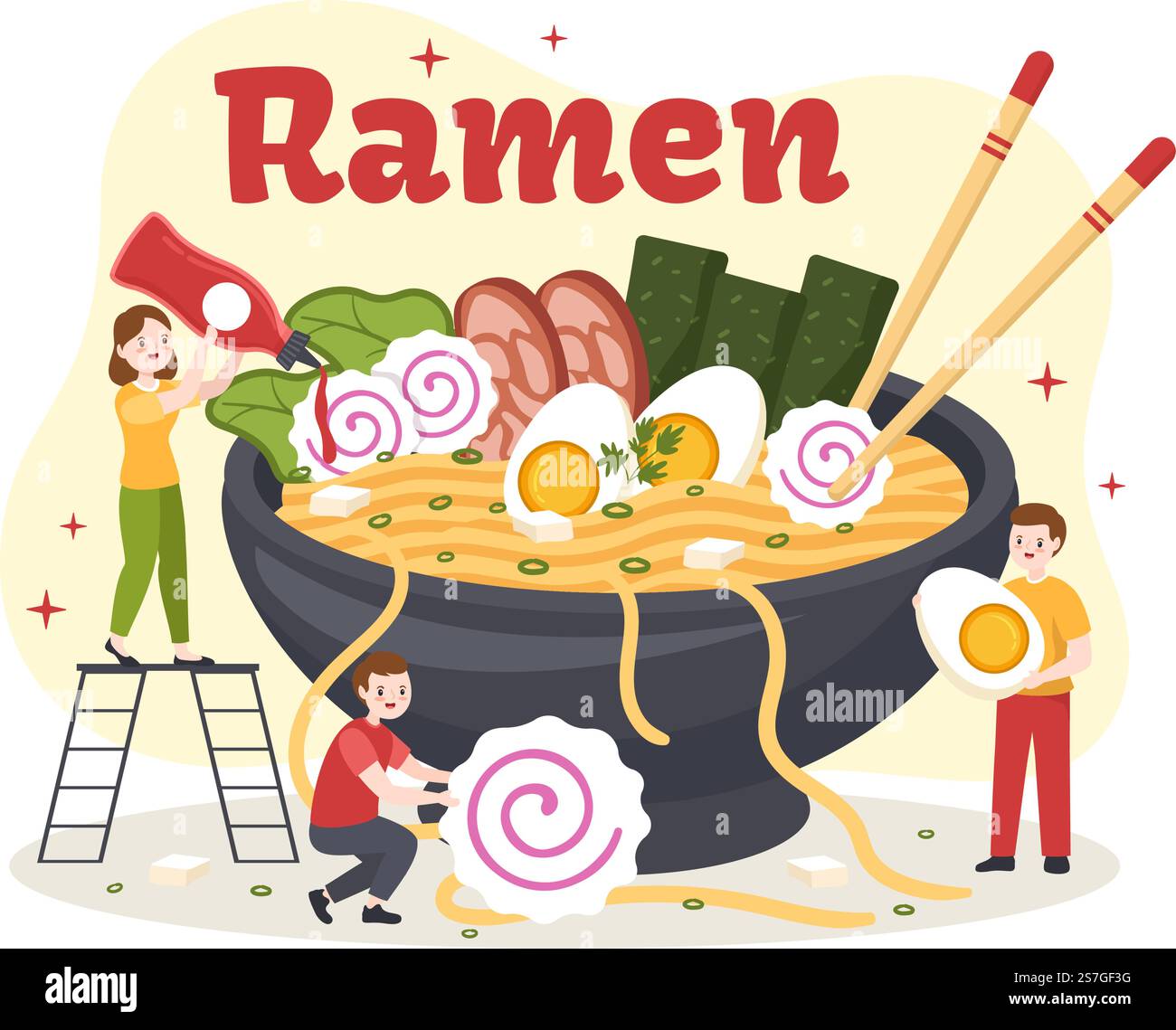 Ramen Vector Illustration of Japanese Food with Noodle, Chopsticks ...
