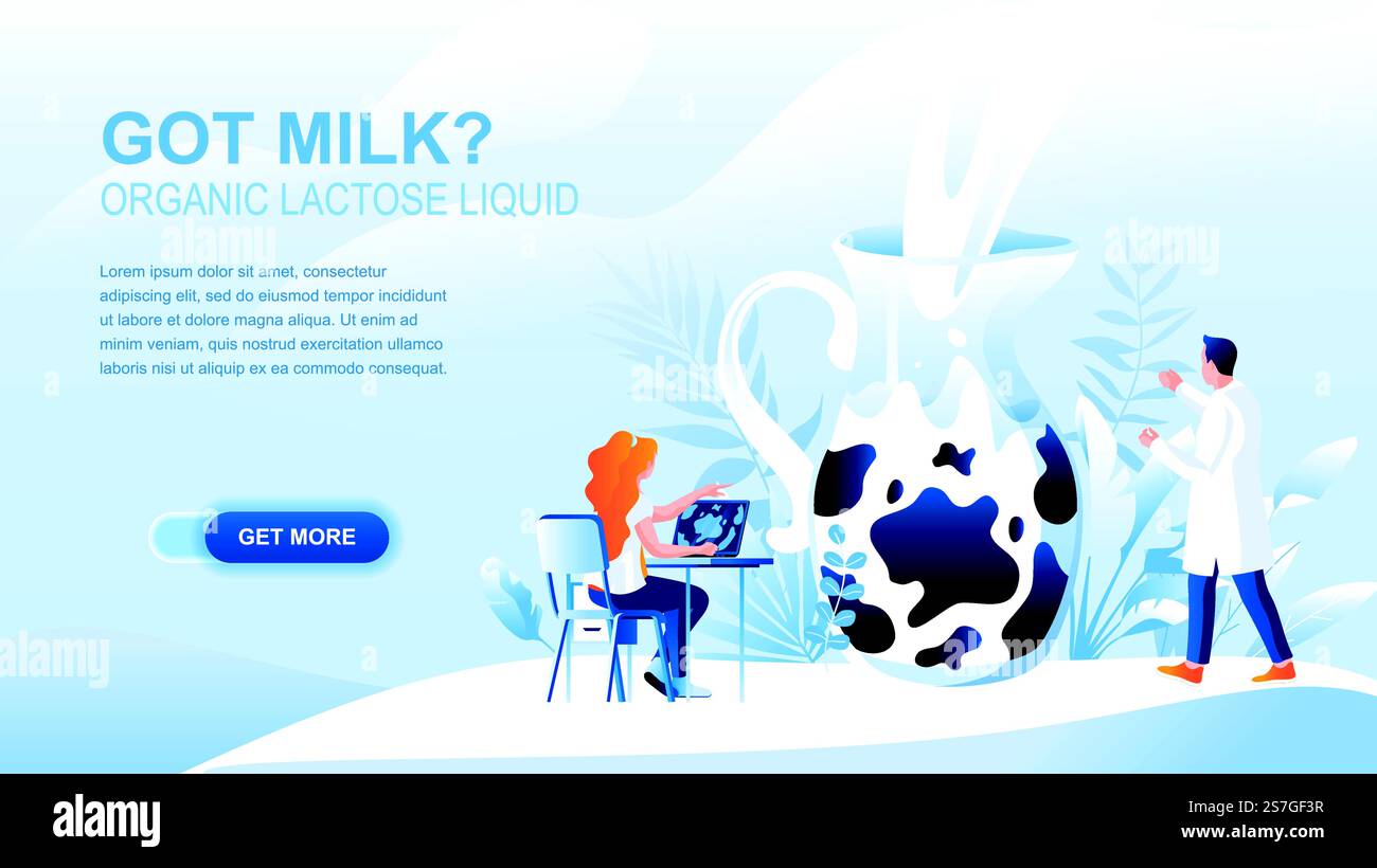 Organic milk flat landing page with header. Natural dairy products ...