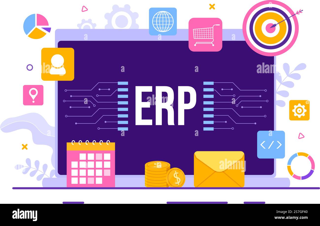 ERP Enterprise Resource Planning System Vector Illustration with Business Integration ...
