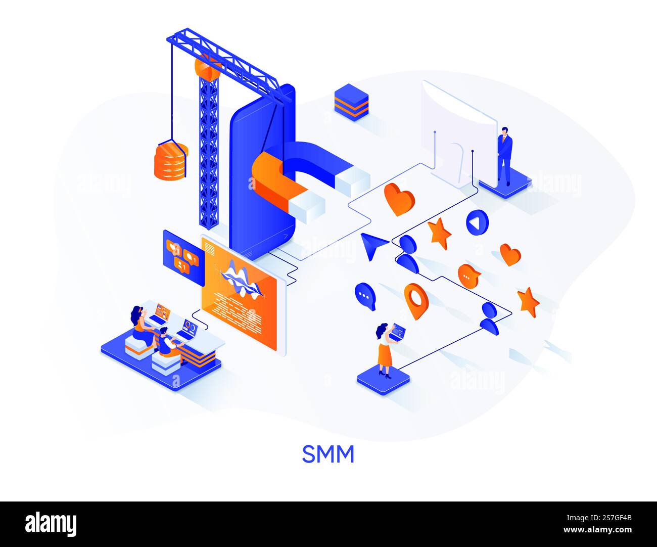 SMM isometric web banner. Digital marketing, advertising campaign ...