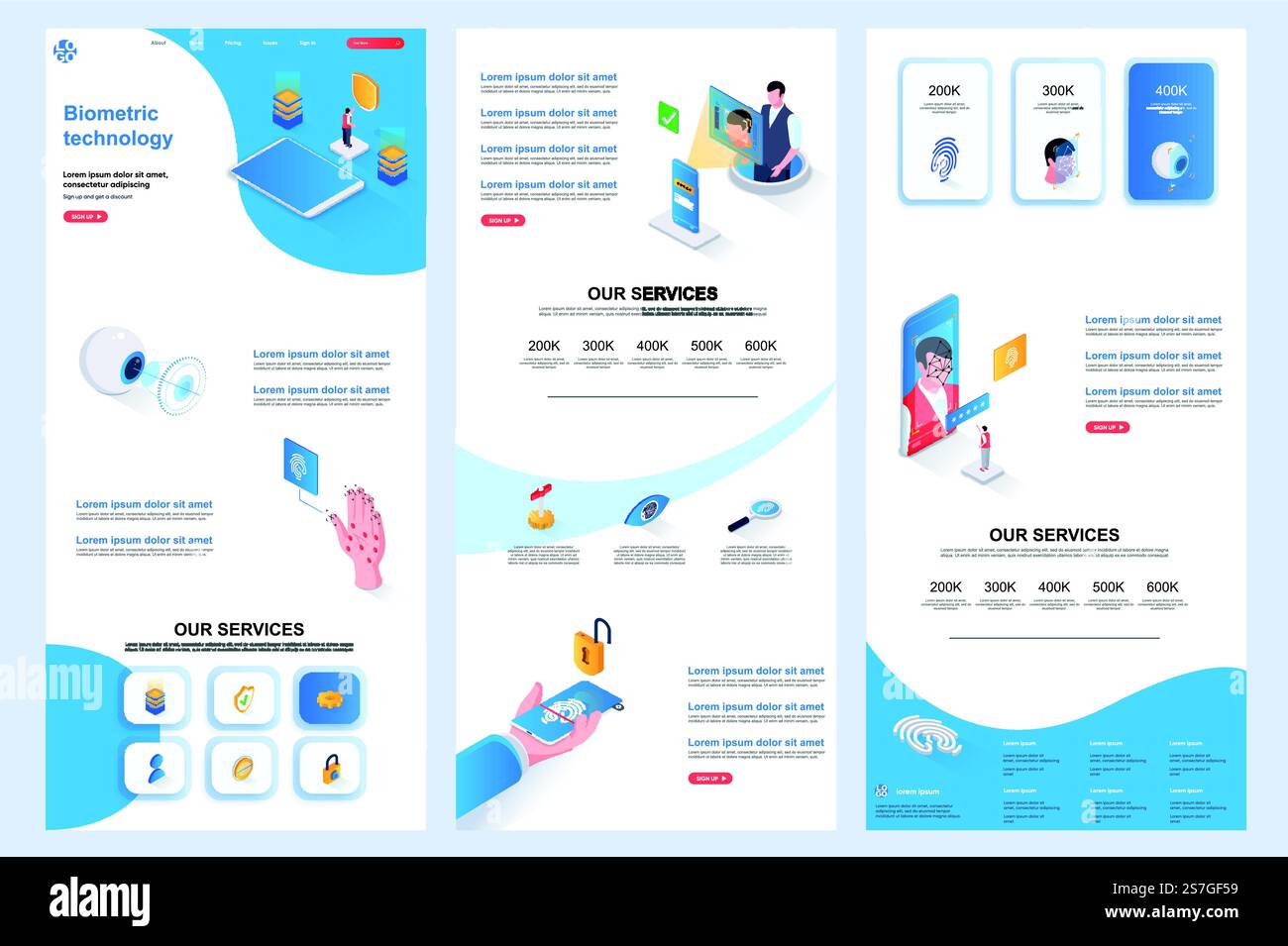 Biometric technology isometric landing page. Biometrics identification ...