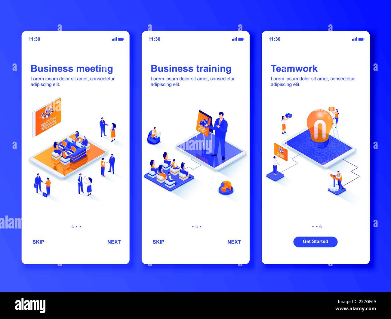 Business meeting isometric GUI design kit. Business training and ...