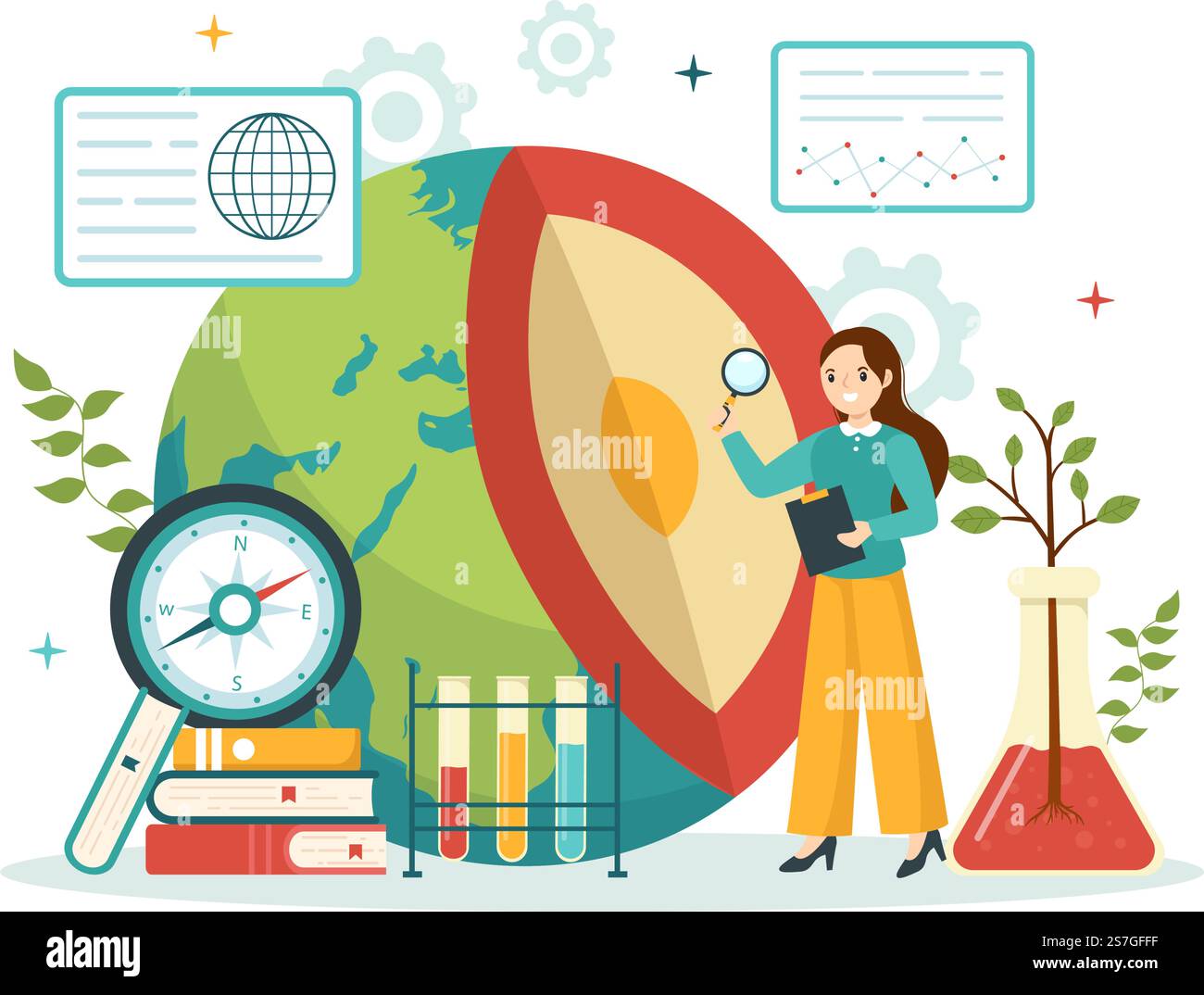 Geologist Vector Illustration with Soil Analysis and Features of the ...