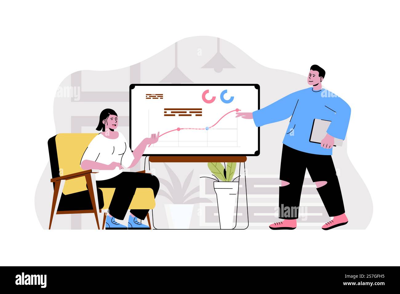 Growth strategy concept. Colleagues analyze company development data ...