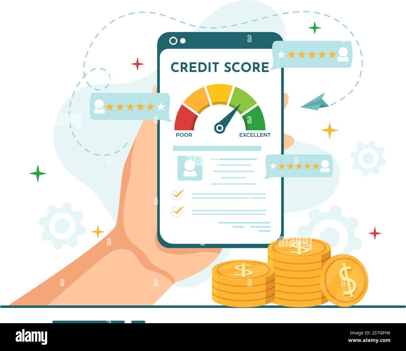 Credit Score Vector Illustration with Loan Arrow Gauge Speedometer ...