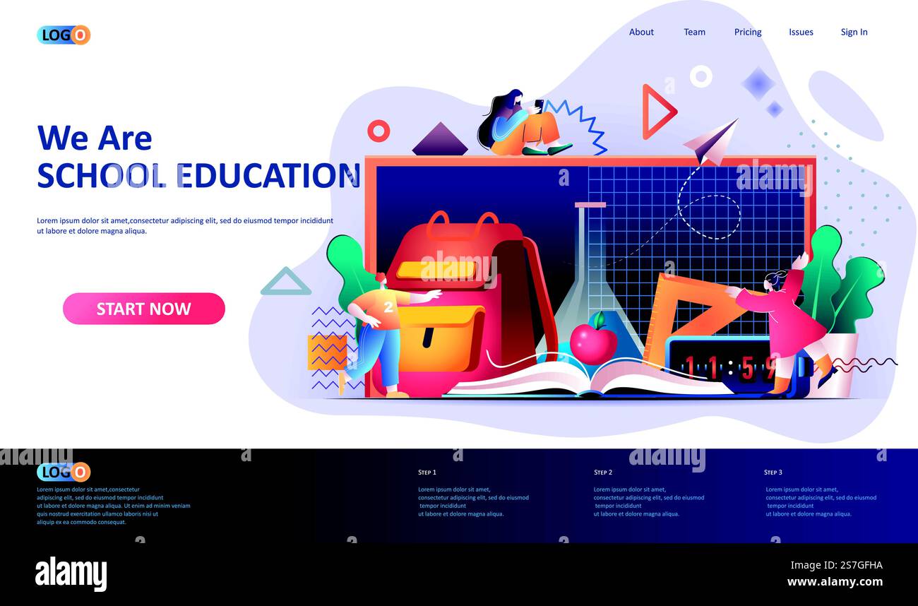 School education flat landing page template. Elementary schools ...