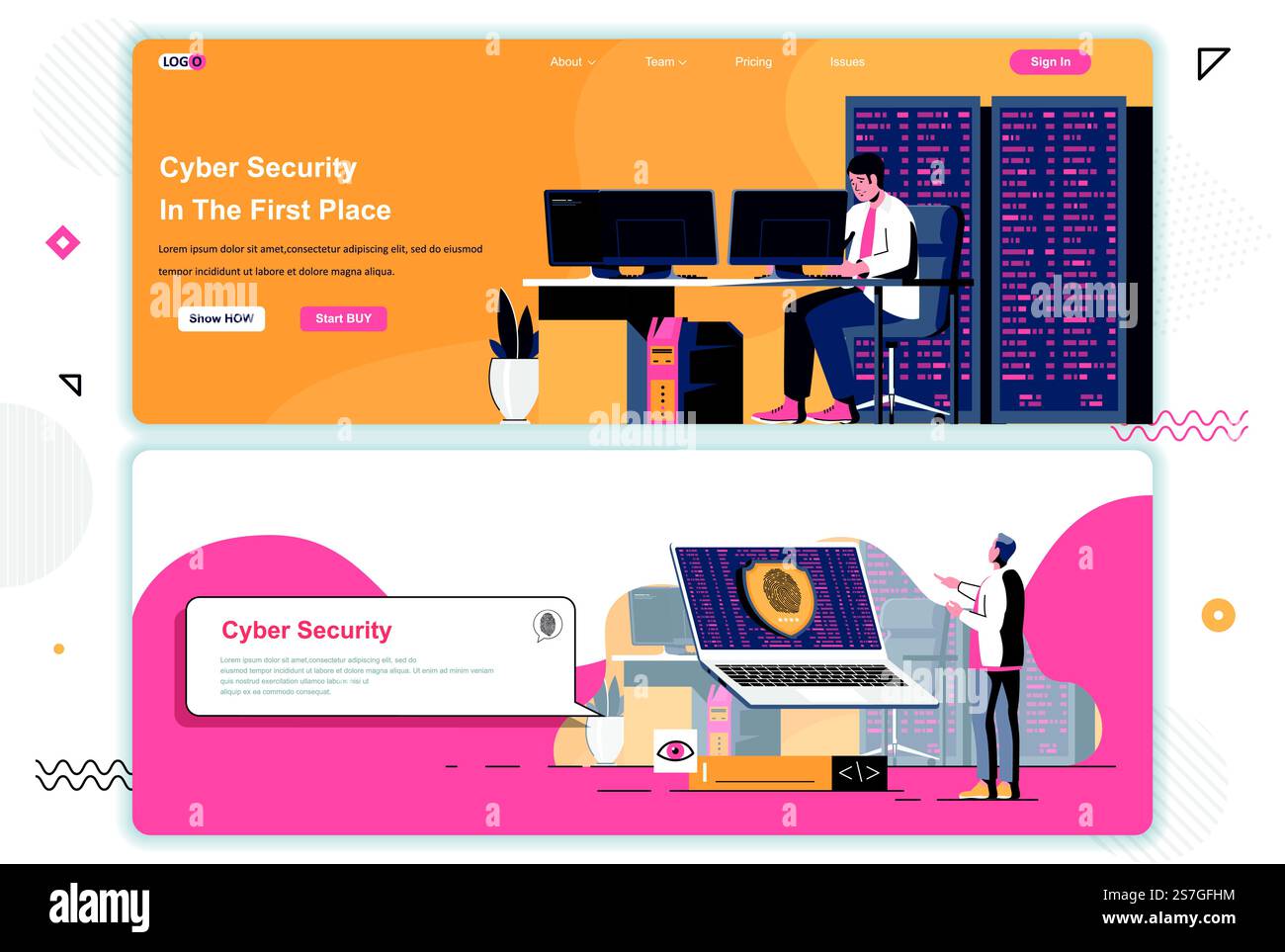 Cyber security landing pages set. Cybersecurity assistance and ...