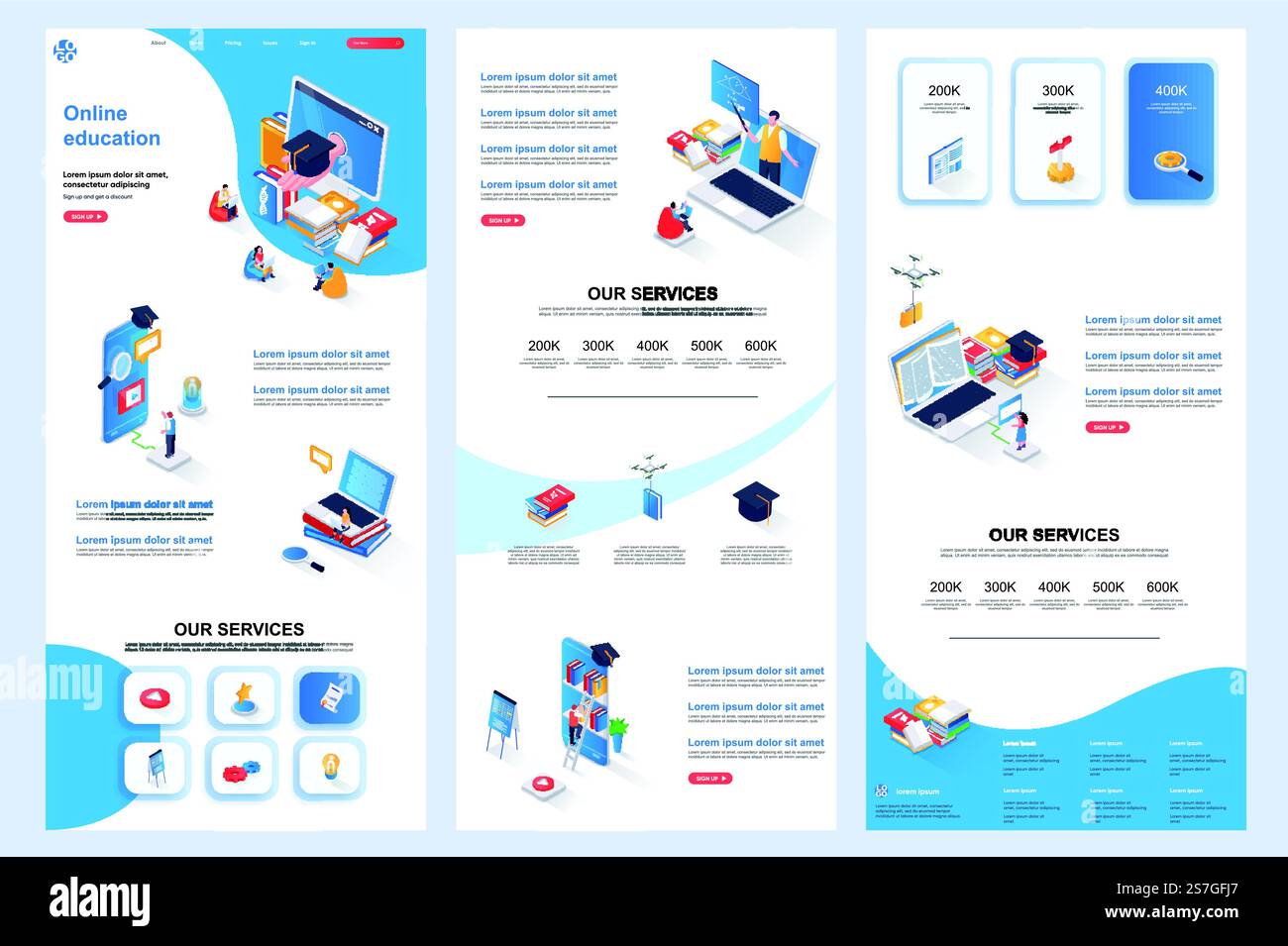 Distance education isometric landing page. Online learning platform ...