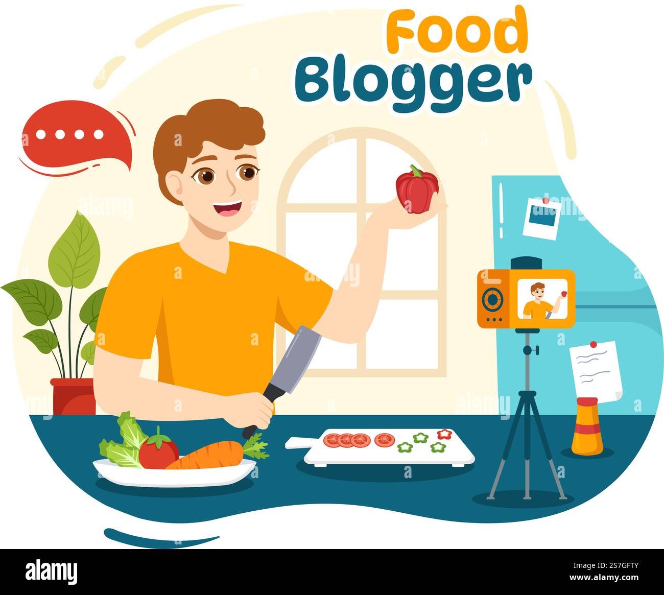 Food Blogger Vector Illustration with Influencer Review and Share it on ...