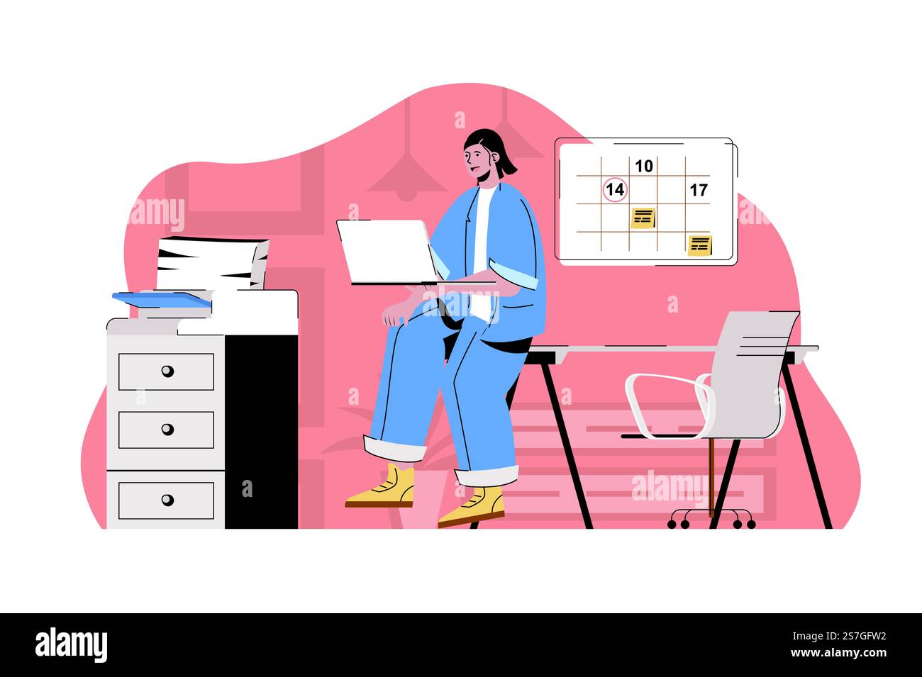 Office management concept. Woman plans workflow, maintains working ...