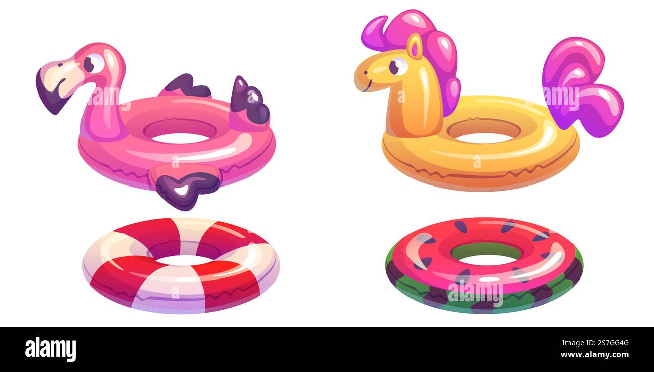 Inflatable rings set isolated on white. Vector cartoon illustration of ...