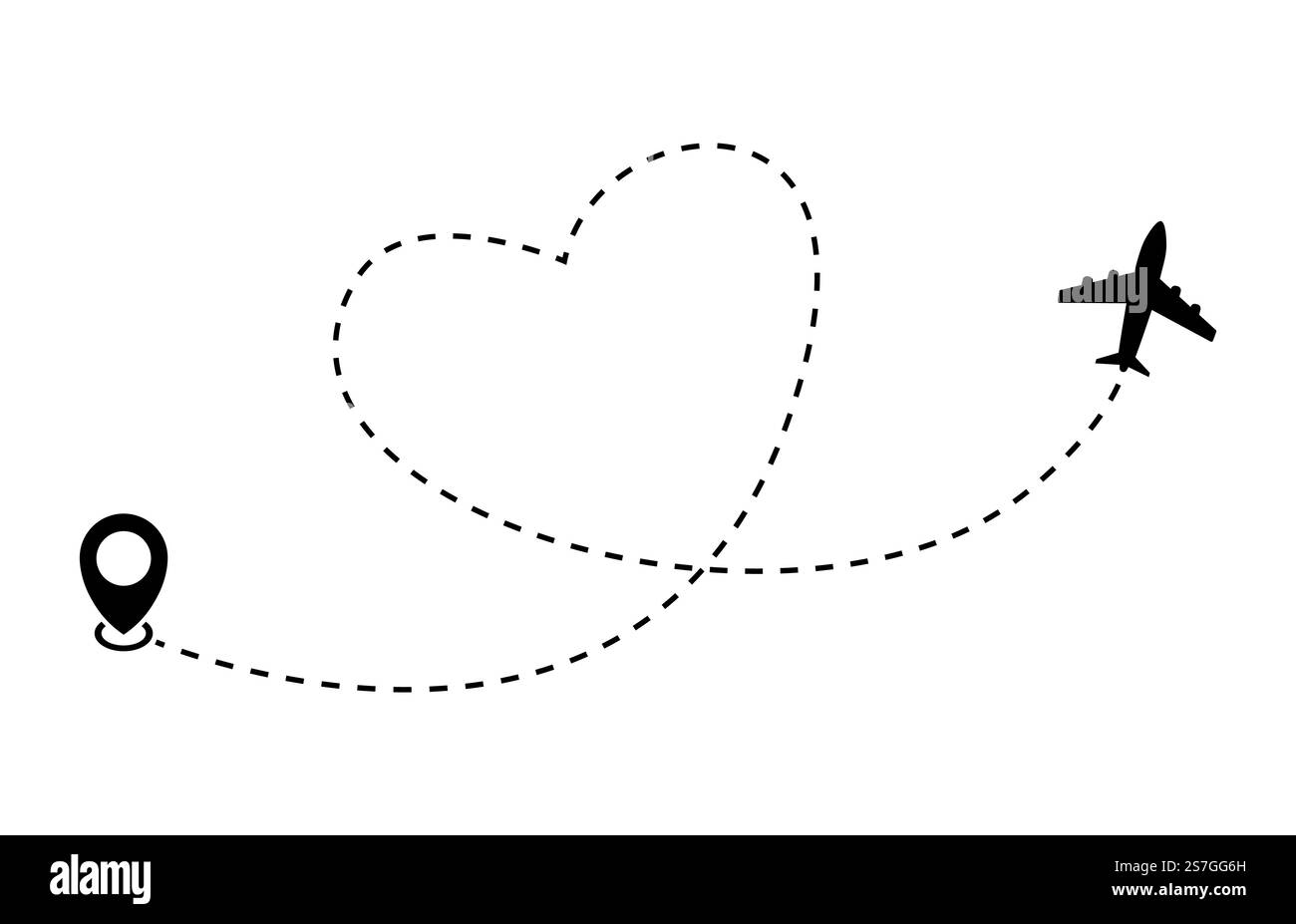 Heart airplane route. Plane and track icon on a white background ...