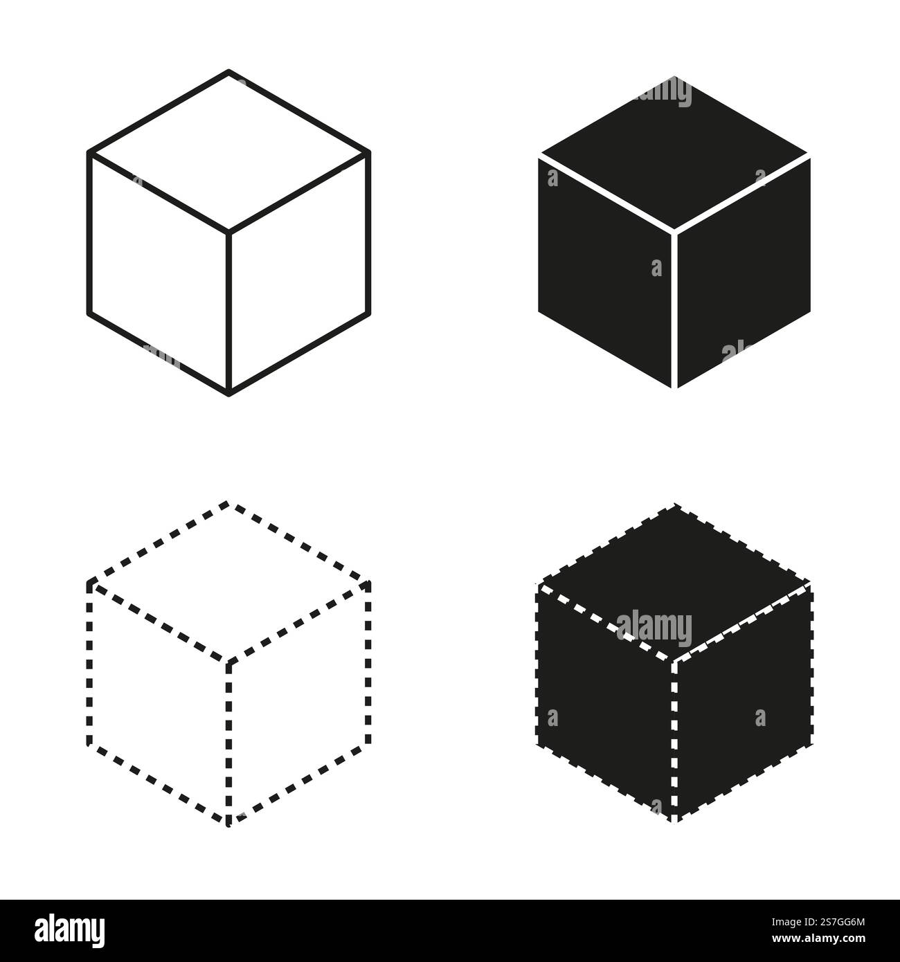 Cube icon illustration. Geometric 3D shape. Black and white elements ...