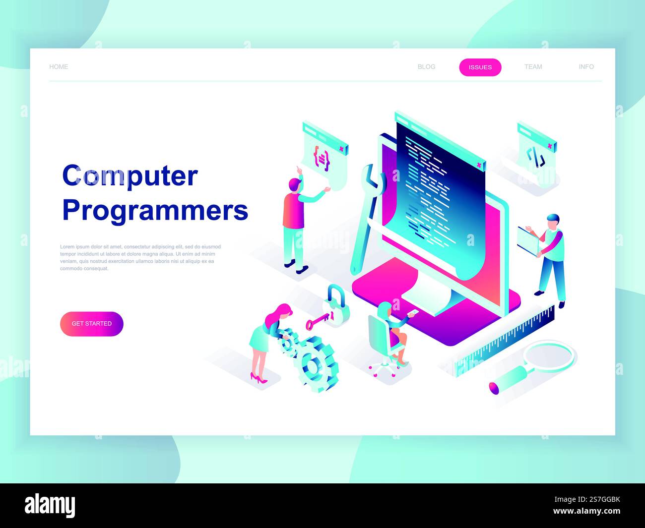 Modern flat design isometric concept of Computer Programmers for banner and website. Isometric ...