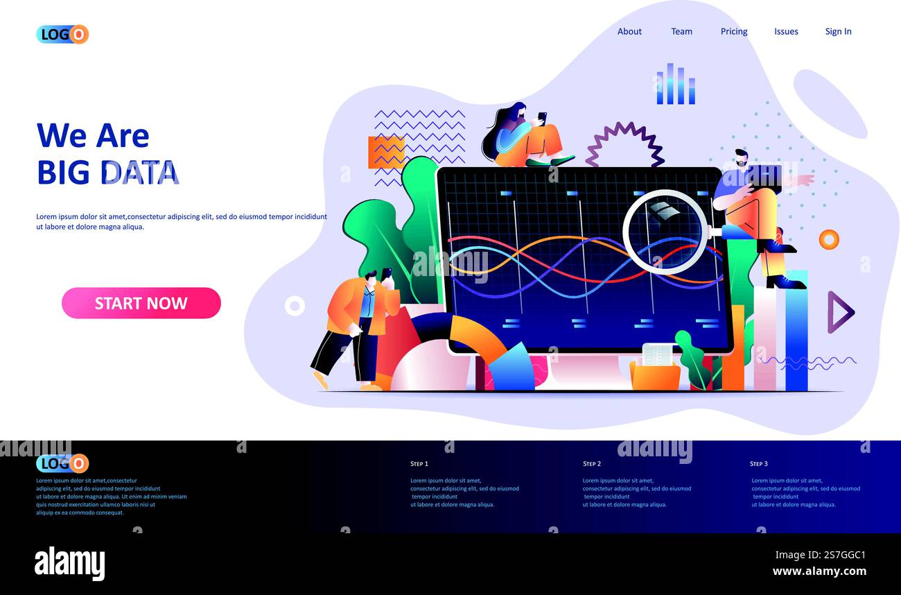 Big data analysis flat landing page template online analysis tools hi ...