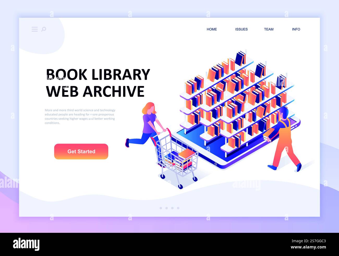 Modern flat design isometric concept of Book Library decorated people character for website and ...