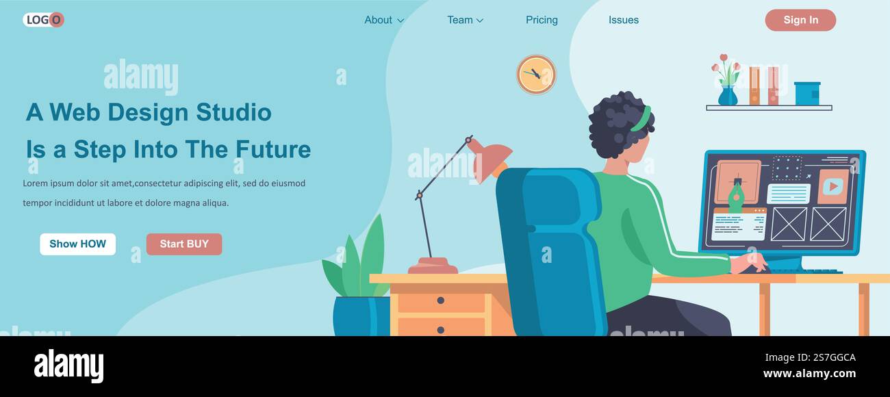 Web Design Studio Is a Step Into The Future banner concept. Designer ...