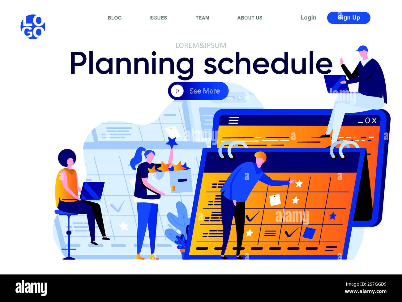 Planning schedule flat landing page. Business team planning and ...