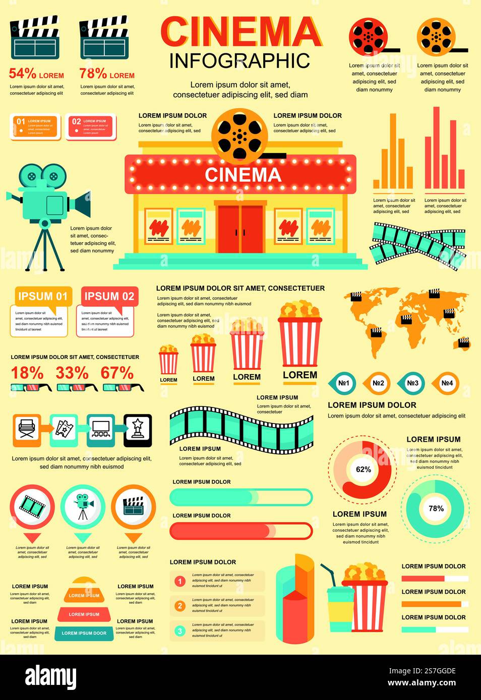 Cinema banner with infographic elements. Film industry poster template ...