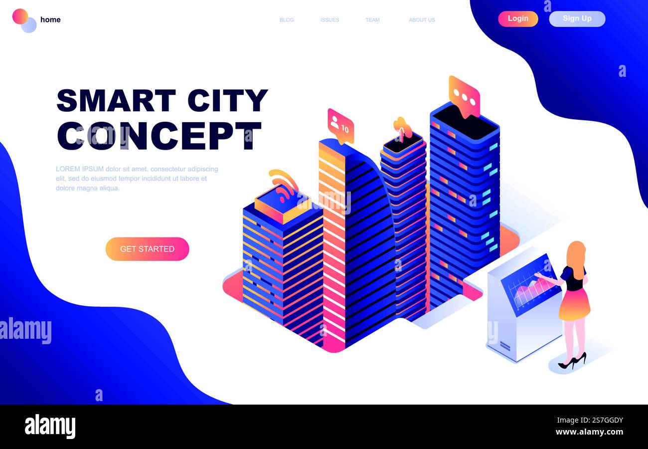 Modern flat design isometric concept of Smart City Technology decorated ...