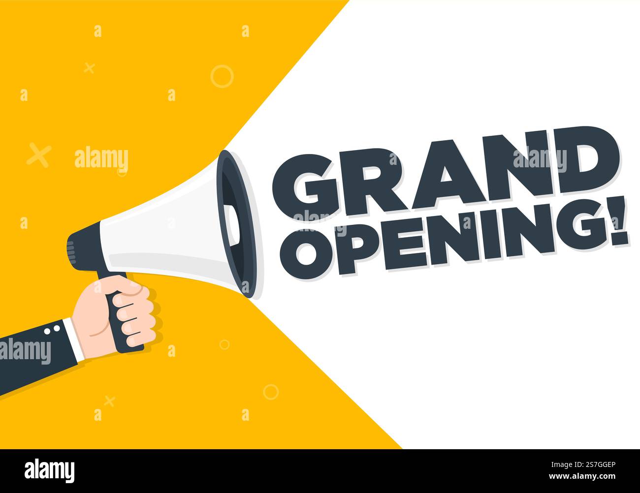 Hand holding megaphone - Grand Reopening, vector illustration Stock ...