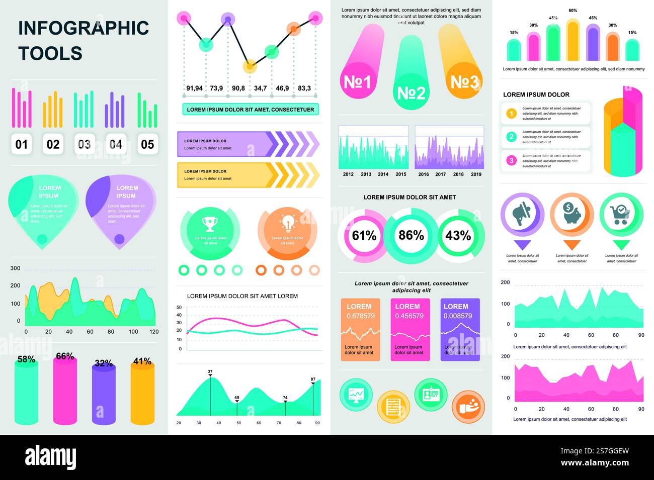 Bundle infographic UI, UX, KIT elements. Different charts, diagrams ...