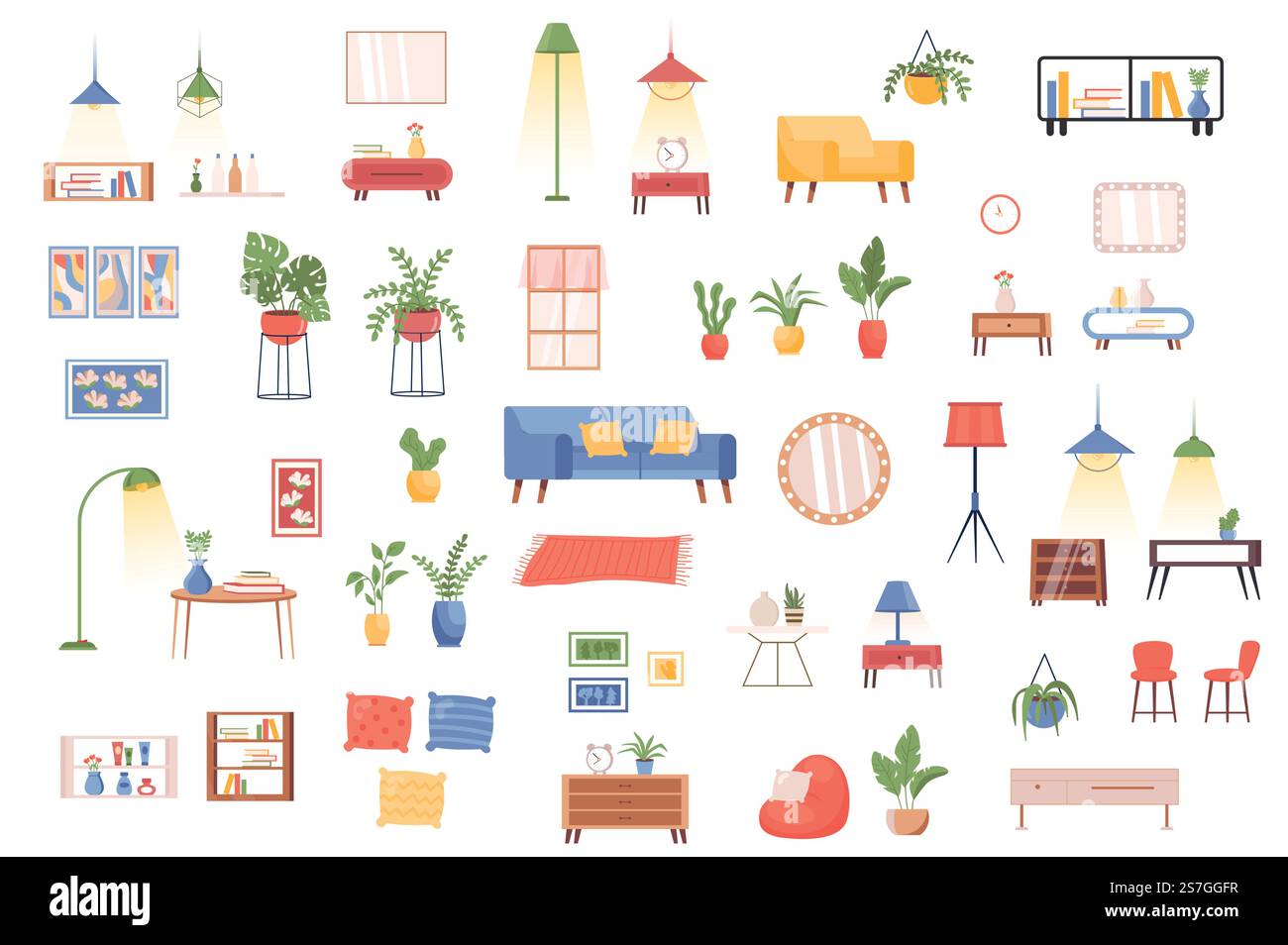 Interior decor bundle of flat scenes. House interior objects isolated ...