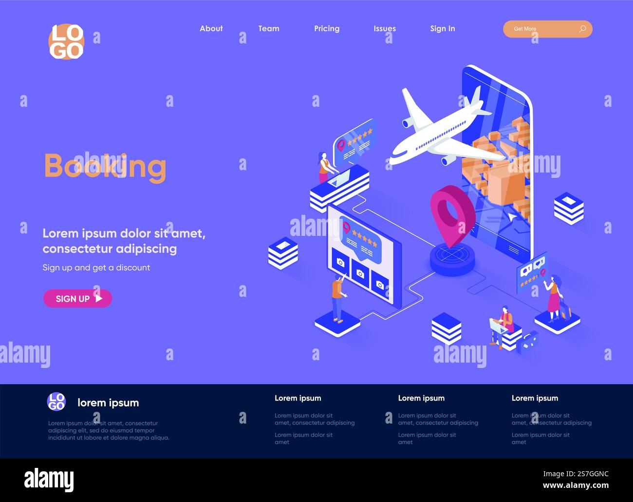 Booking isometric landing page. Travel application for ticket orders ...