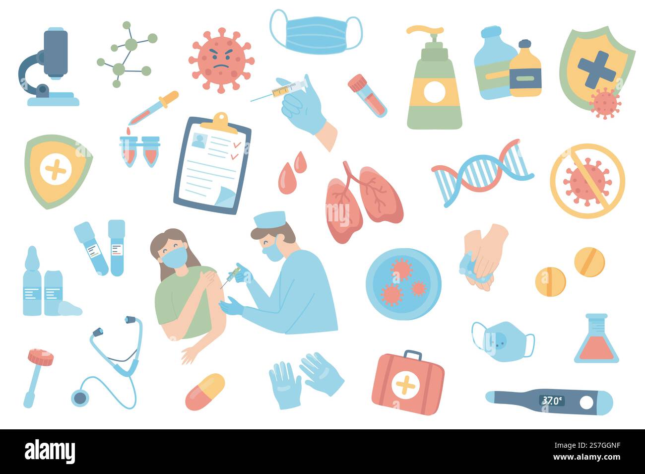 Coronavirus vaccination isolated objects set. Collection of doctor ...