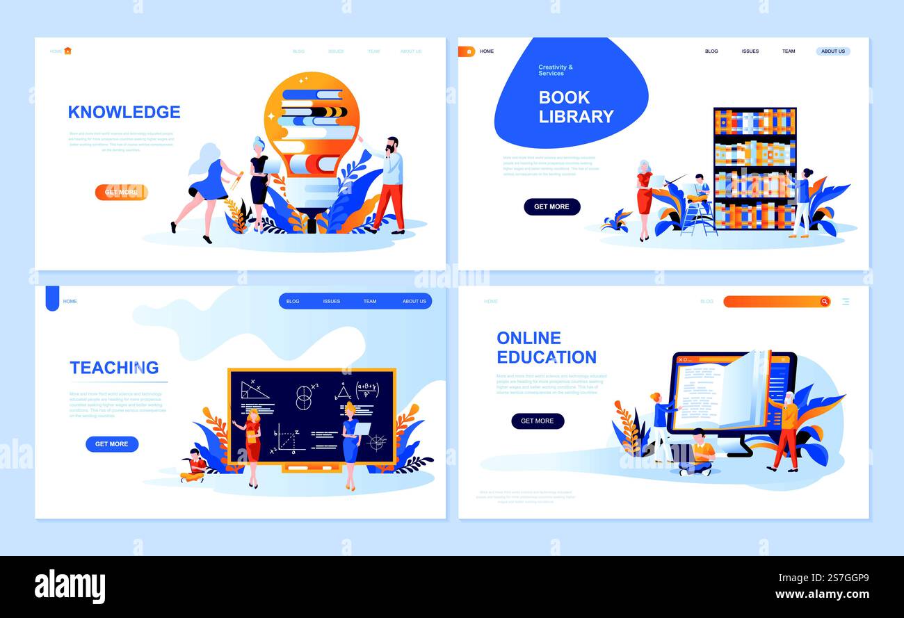 Set of landing page template for Education, Knowledge, Book Library ...
