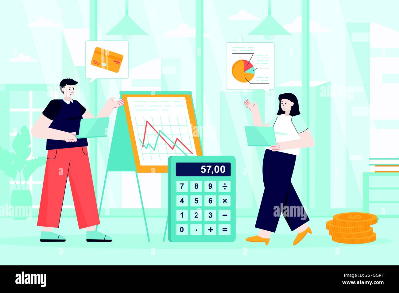 Financial management concept in flat design. Employees work in office ...