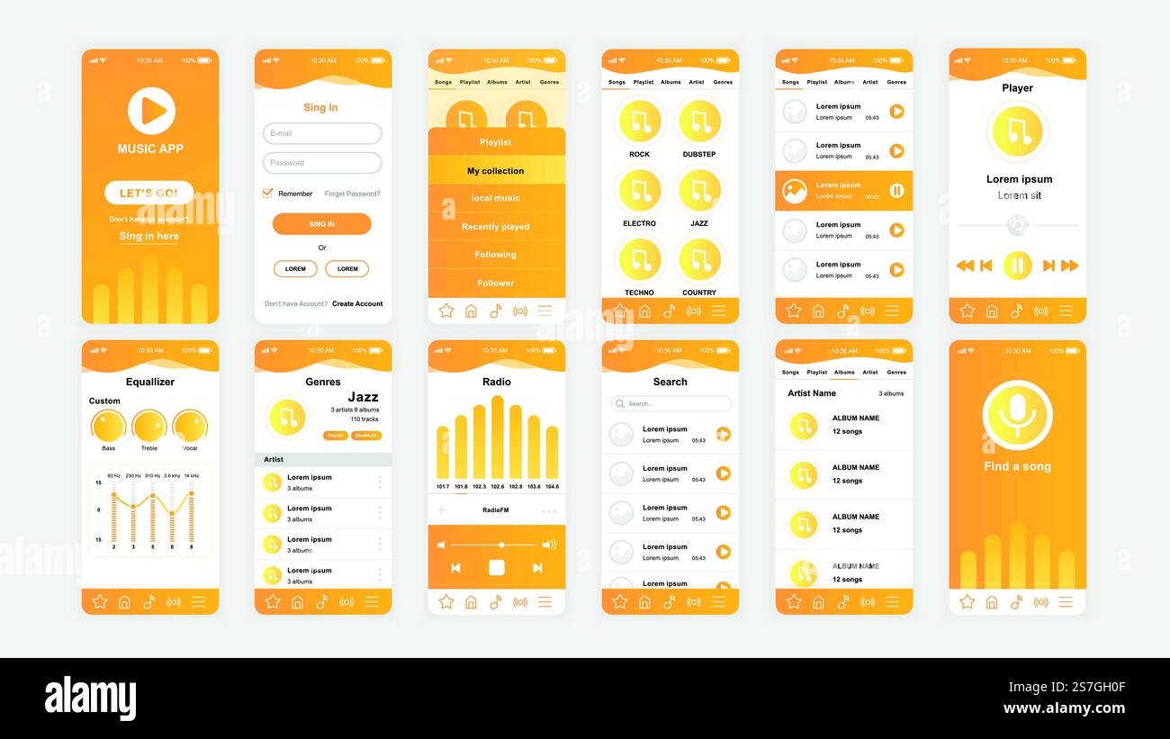 Set of UI, UX, GUI screens Music app flat design template for mobile apps, responsive website ...