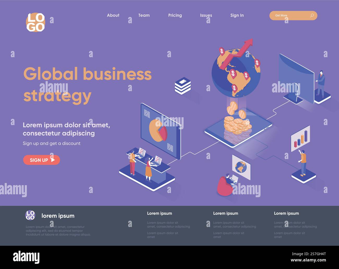 Global business strategy isometric landing page. International ...