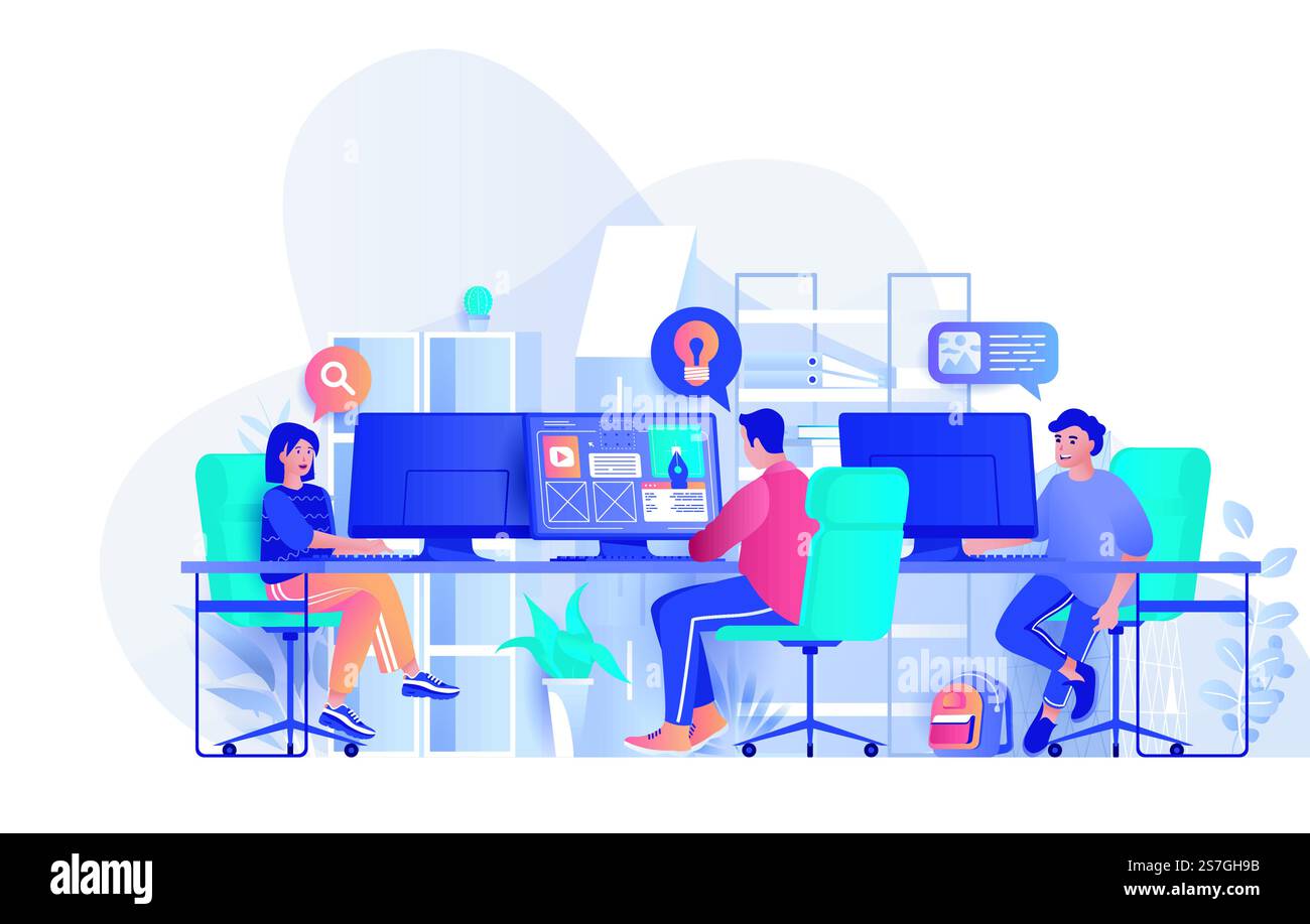 Designers agency concept in flat design. Creative team working together ...