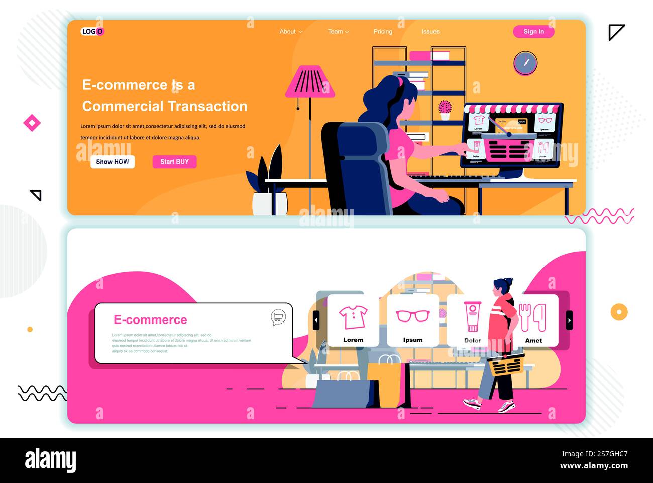 E-commerce landing pages set. Online shopping, internet marketplace ...