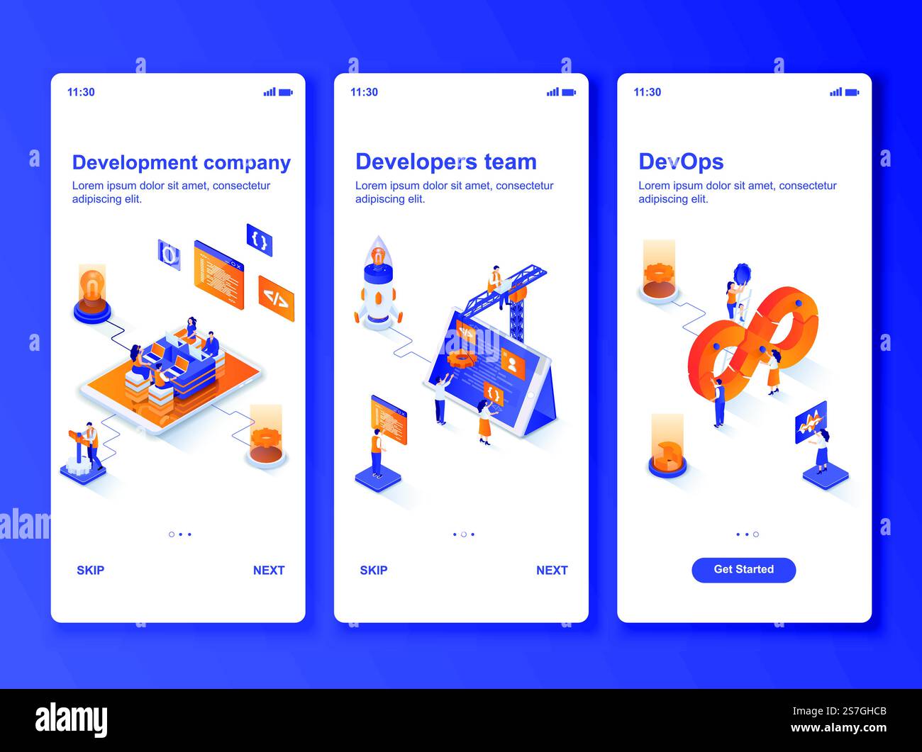 Development company isometric GUI design kit. Developers team collaboration, DevOps engineering ...