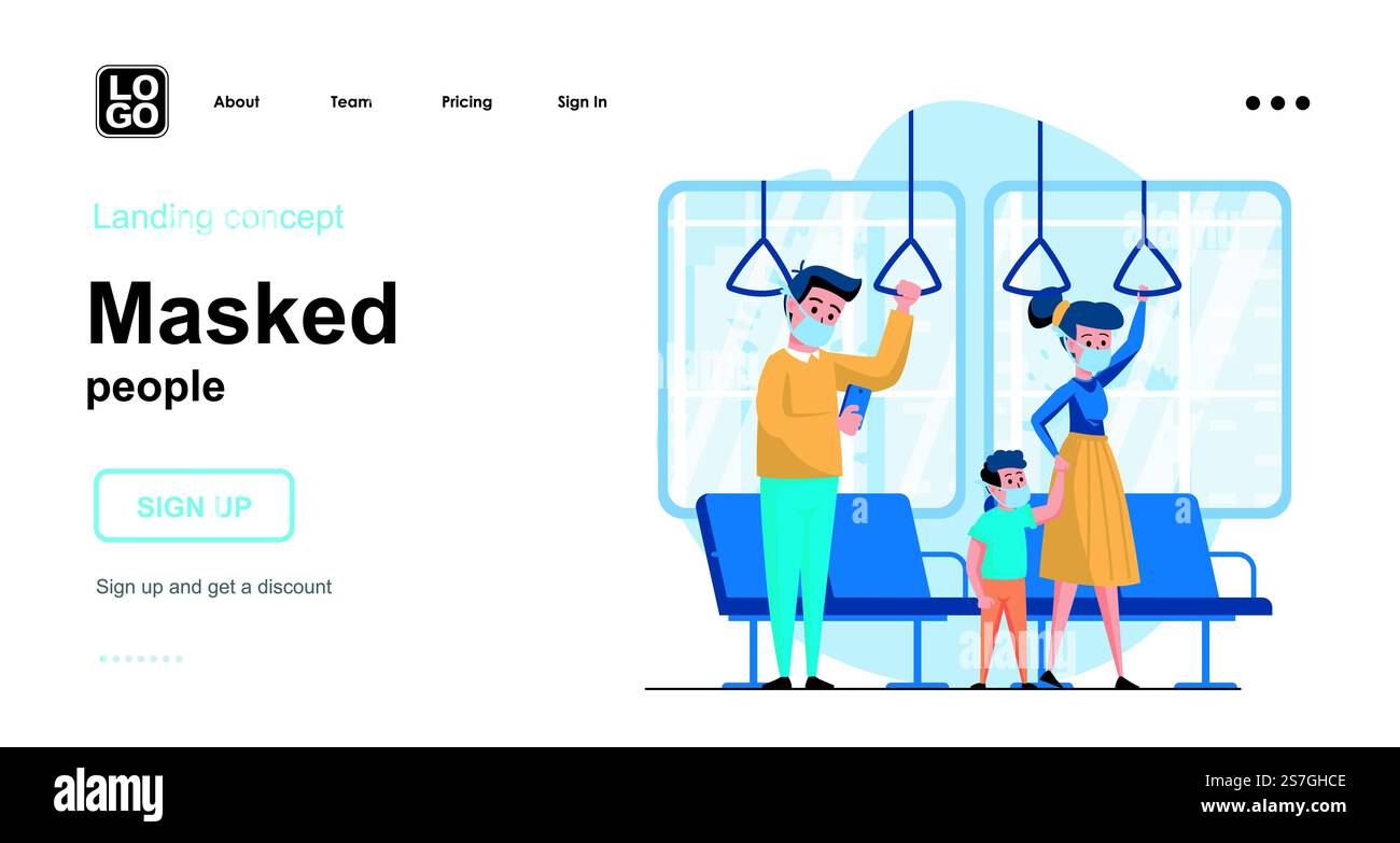 Masked people web concept. Passengers traveling in masks on public ...