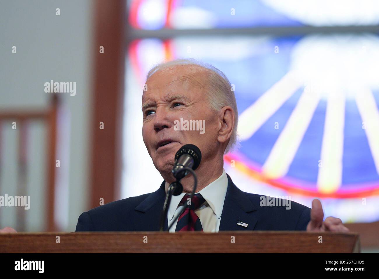 President Joe Biden speaks during a church service at Royal Missionary ...