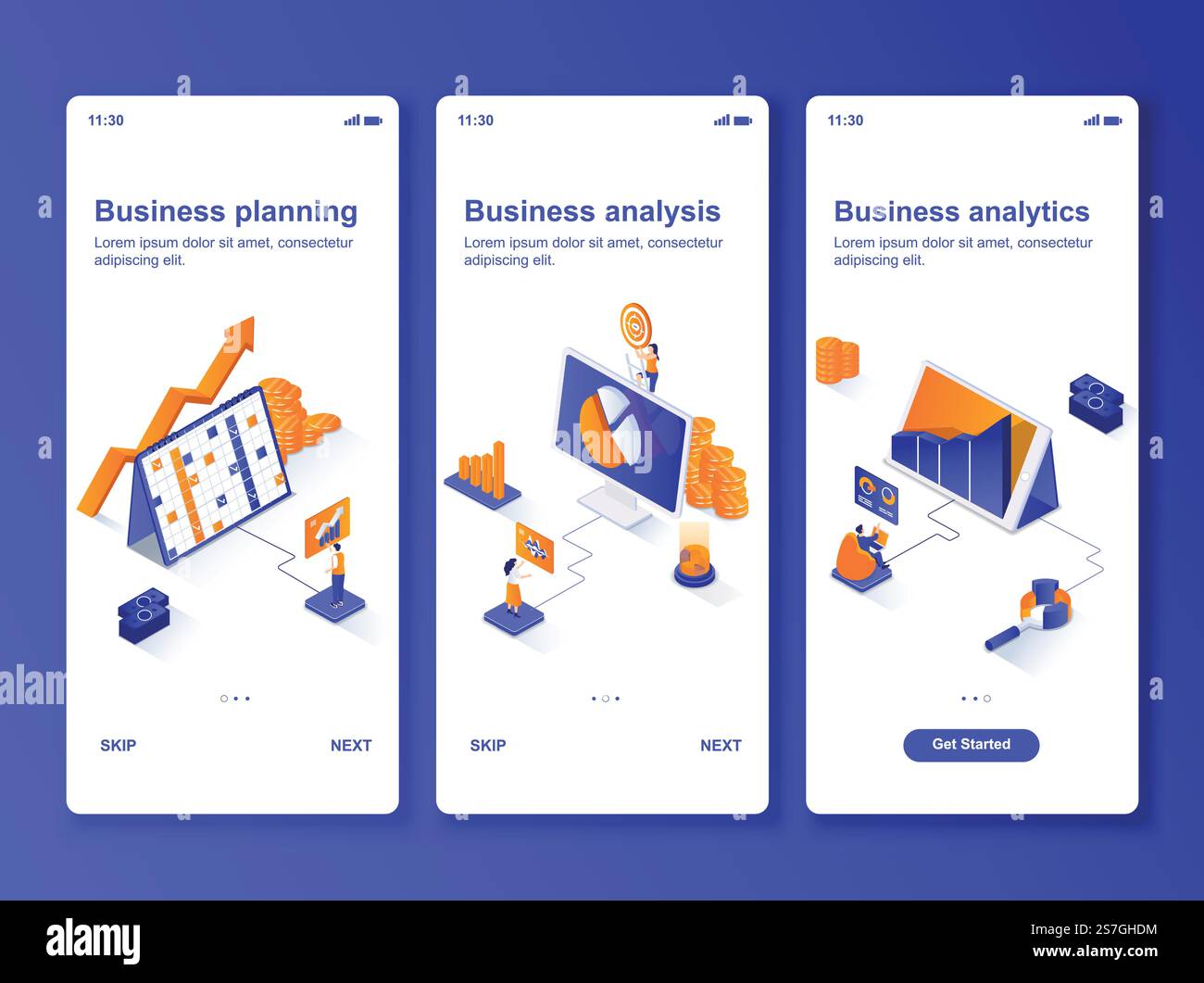 Business analytics isometric gui design kit business planning hi-res ...