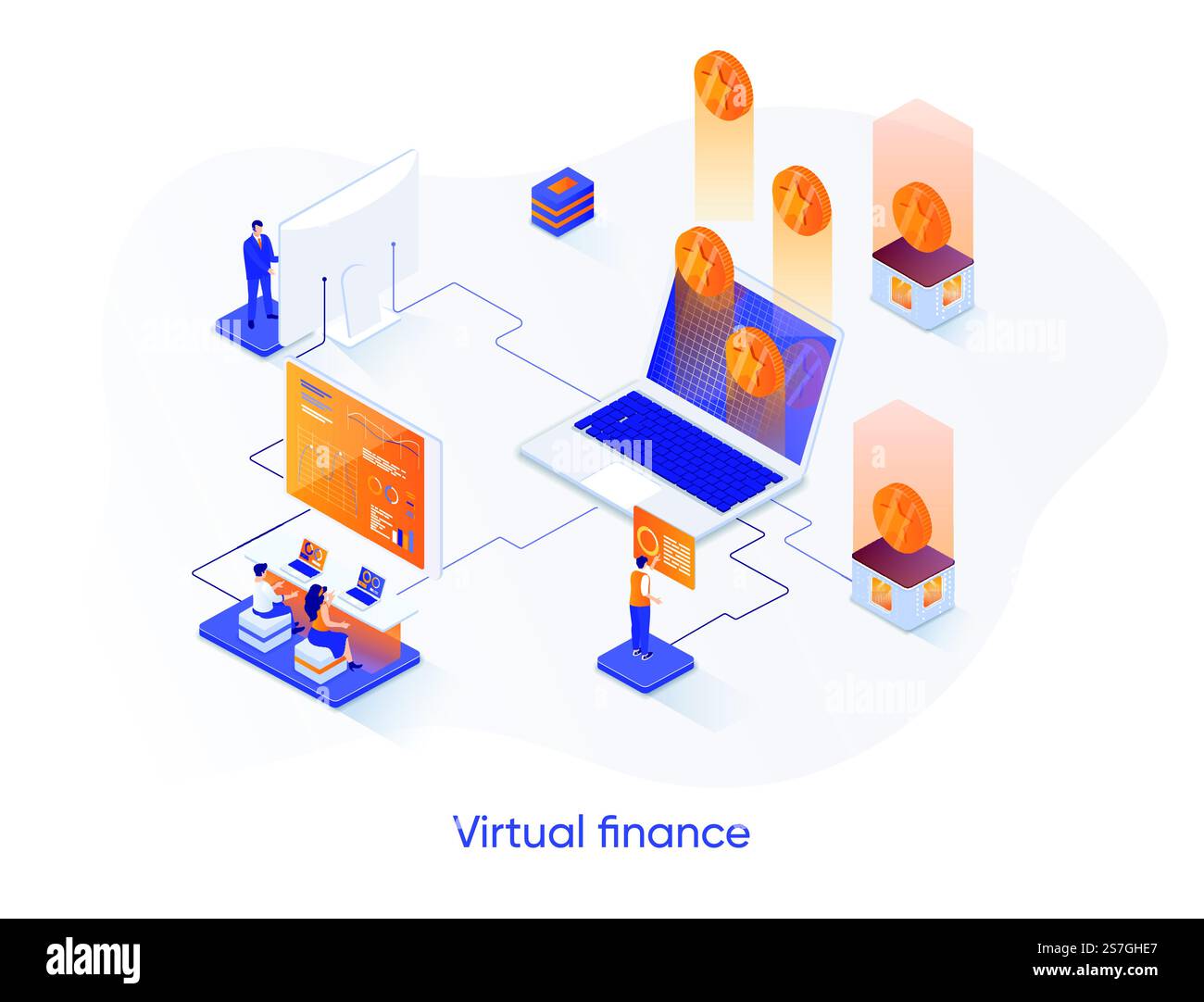 Virtual finance isometric web banner. Internet banking service isometry ...