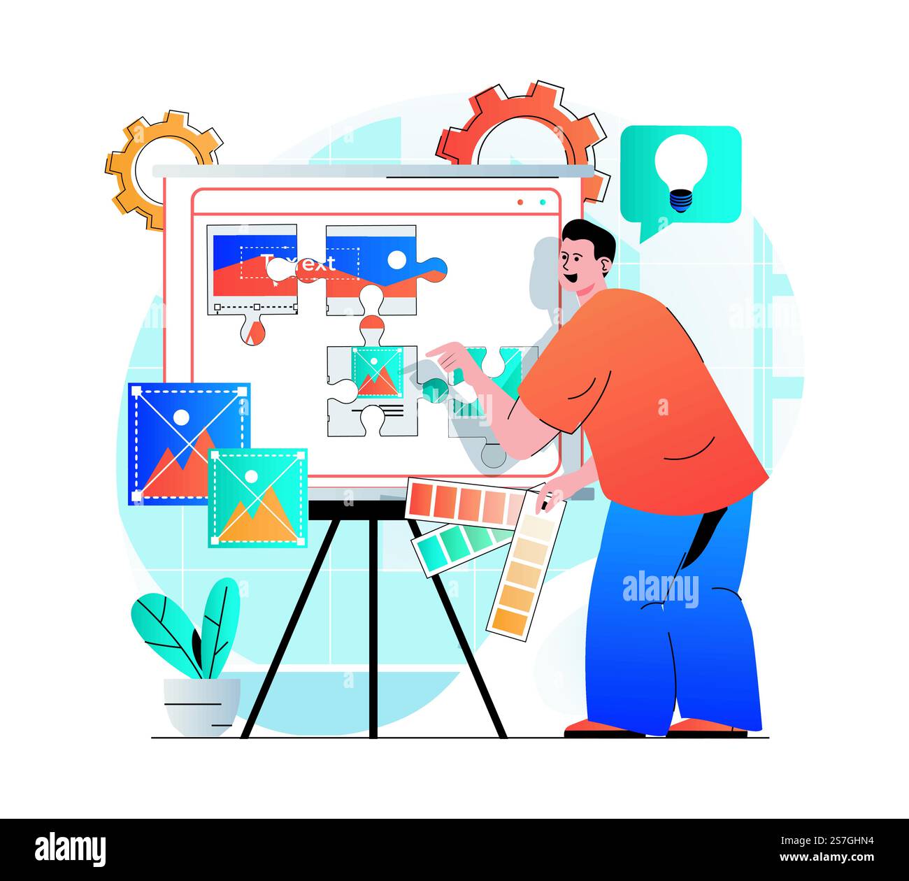 Content manager concept in modern flat design. Man fills site pictures ...